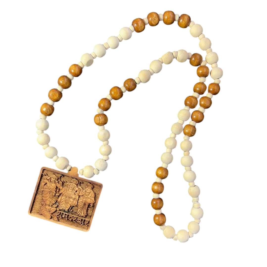 Sacred Wooden Ram Darbar Mala Locket with Tulsi Beads – sanatansevasanstan